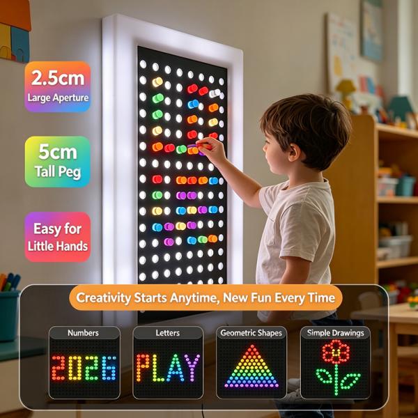 Quality 128-hole LED Peg Board Sensory Wall Panel with RGB Color Changing for Autism Children Made of Premium Thai PE Material for sale