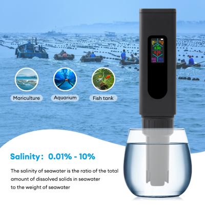 Cina Tester di qualità dell'acqua 5 in 1 ricaricabile tramite USB, schermo a colori, TDS, sale, EC, pH, temperatura in vendita