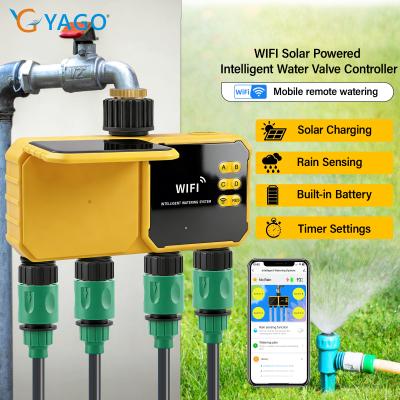 China Solar WiFi 4-Zone Smart Irrigation Timer with Rain Sensor for Garden Water Valve Controller for sale