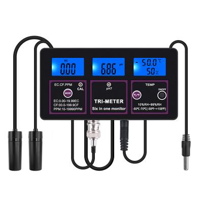 China 6 in 1 Water Quality Tester with LCD Display and Automatic Temperature Compensation for PH TDS EC CF RH TEMP for sale