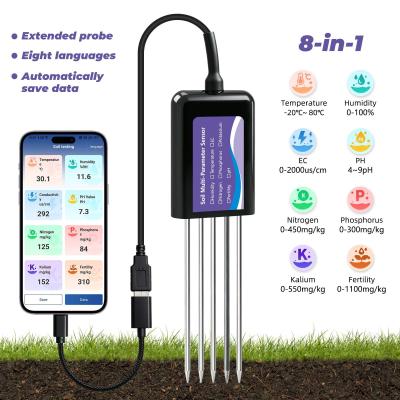 China Upgraded USB‑C Connected Soil Tester with EC Temperature‑Humidity PH Fertility and N‑P‑K Data Storage Function for sale