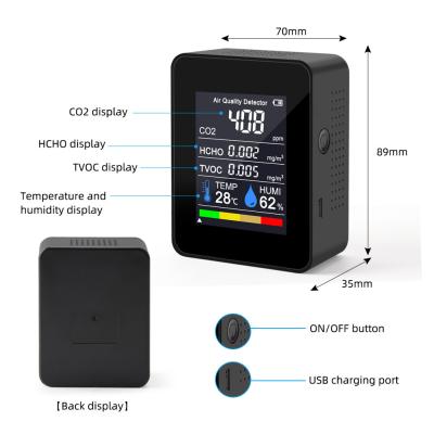 Cina 5 multifunzionali in 1 monitor di qualità dell'aria di CO2 per il gas TVOC HCHO della formaldeide in vendita