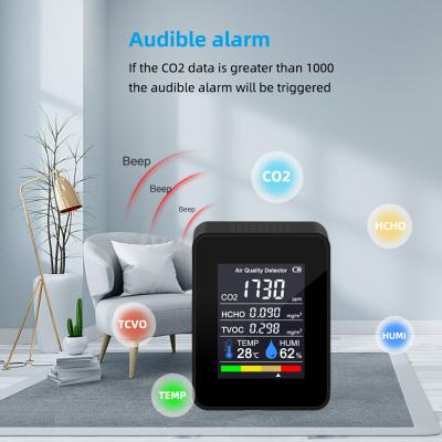 Cina 5 multifunzionali in 1 monitor di qualità dell'aria di CO2 per il gas TVOC HCHO della formaldeide in vendita