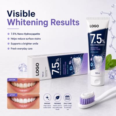 China Wholesale Adult 7.5% Nano-Hydroxyapatite Fluoride Free Teeth Whitening Chemical Toothpaste Regular Size in Tube Pasta Dental for sale