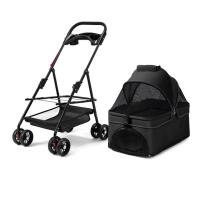 China Removable Padding Deluxe Foldable Wagon Cart , Black Collapsible Dog Stroller for sale