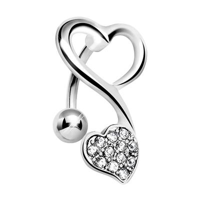 Cina l'ombelico inferiore d'attaccatura del cuore di amore 14ga che perfora i chiari zirconi brillanti inverte in vendita
