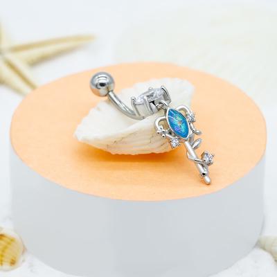 China Blauw Opal Gem Body Piercing Jewelry 14ga 316 Roestvrij staal Zeer belangrijke Vorm Te koop