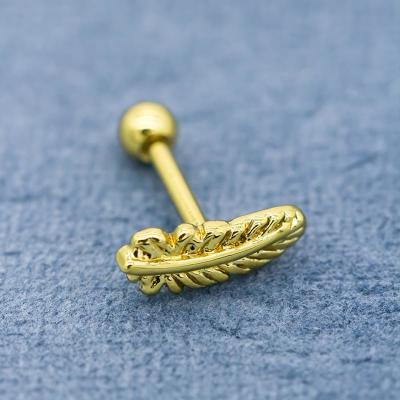 China Electrophoresis Gold Ear Piercing Jewellery Leaf Shape Helix Stud Earrings for sale