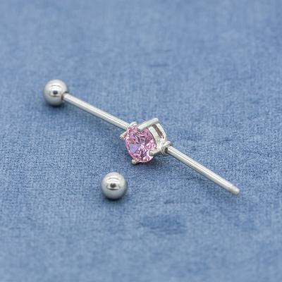 中国 ピンクのジルコンの石産業棒宝石類40mmの外科鋼鉄穿孔 販売のため