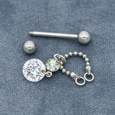 中国 明確な円形のジルコンの石のぶら下がるニップルの穿孔の宝石類14G 16mm 販売のため