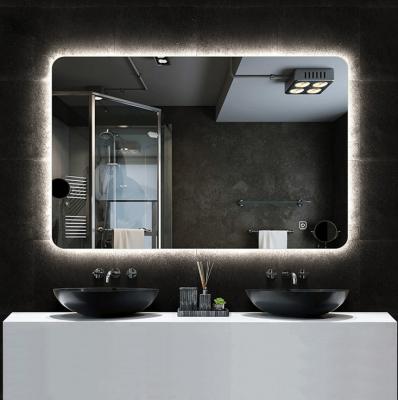China Household Makeup Intelligent Touch Screen Bathroom Wall Hanging Frameless Anti-fog LED light mirror for sale