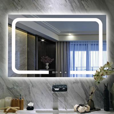 China Aluminum alloy brushed frame hotel bathroom anti-fog LED Bluetooth Speaker Makeup Mirror for sale