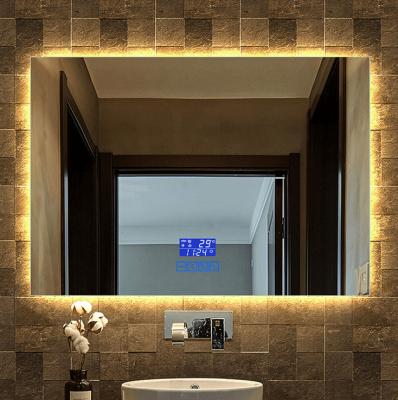 China Backlit bathroom Intelligent Touch Screen Anti-fog Household Makeup mirror with battery for sale