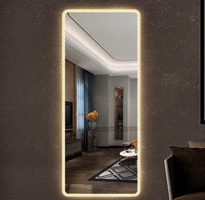 China Frameless full-body rounded corner hanging fitting LED mirror with electric lamp decorative for sale