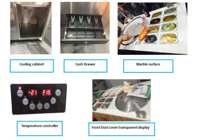 High Production Countertop Single Pan Fried Ice Cream Roll Machine With 4 Pcs Stainless Steel 304 Toppings