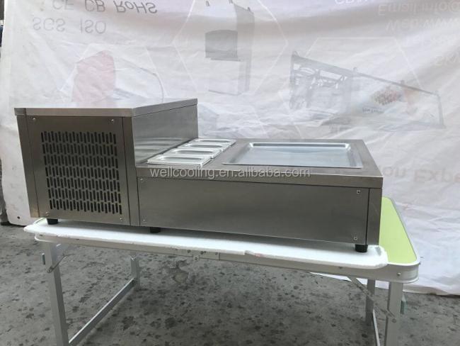 High Production Countertop Single Pan Fried Ice Cream Roll Machine With 4 Pcs Stainless Steel 304 Toppings