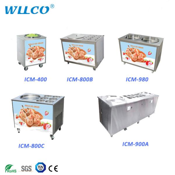 Quality Single or Double Pans Peluche Ronde Plat Frite Creme Glacee Machine for sale