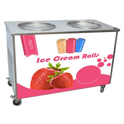 China Stainless Steel Fried Ice Cream Rolls Machine Double Round Pan Ice Cream Rolling Machine for sale