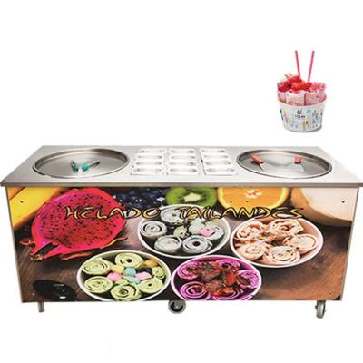 China Commercial 12 Tanks Precooling Flat Pan Table Thailand Style Roll Fried Ice Cream Machine for Fry Ice Cream for sale