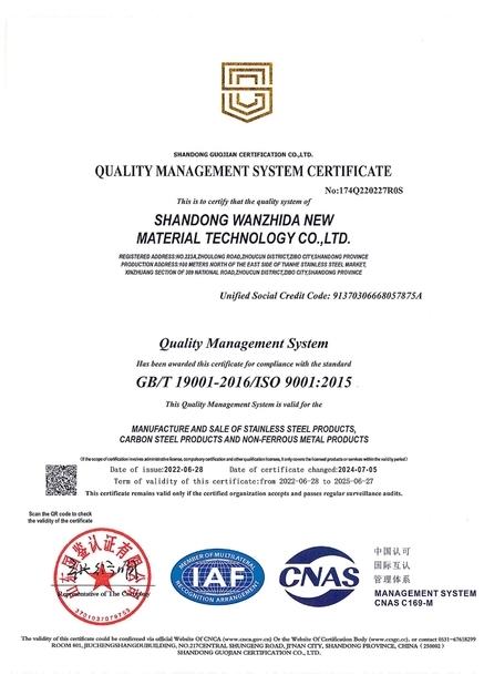 ISO9001 - Shandong Wanzhida New Materials Technology Co., Ltd.