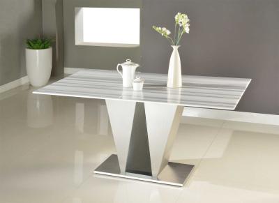 China Italy Mararay White Marble Dining Tables Brushed Ss Base Simple Style for sale