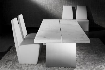 China Modern Gray Natural Marble Dining Table With Marble Top And Chairs for sale