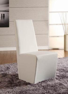 China Simple Shape White Faux Leather Dining Chairs Stainless Steel Base for sale