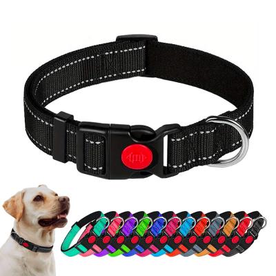 China Reflective Adjustable Basic Simple Nylon Dog Collars With Locking Buckle for sale