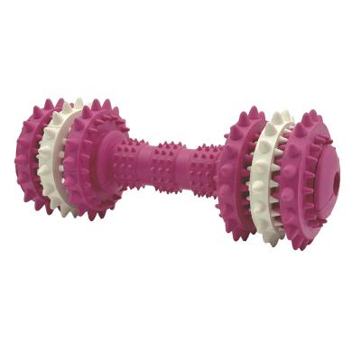 China Durable Rubber Dog Chew Toy Dumbbell Shape With Teeth Cleaning Bumps for sale