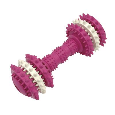 China Durable Rubber Dog Chew Toy Dumbbell Shape With Teeth Cleaning Bumps for sale