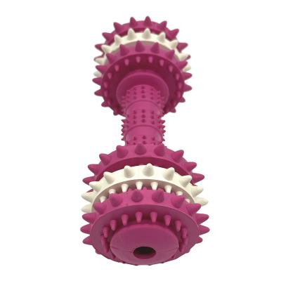 China Durable Rubber Dog Chew Toy Dumbbell Shape With Teeth Cleaning Bumps for sale