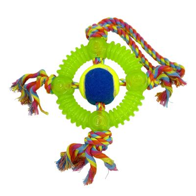 China TPR Pet Tennis Ball Rope Dog Toy For Chewing Tugging And Fetching for sale