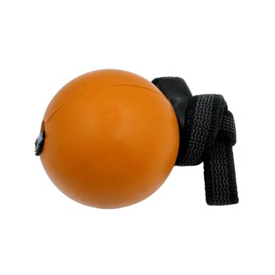 China Orange Rubber Ball With Rope Dog Toy Durable For Chewing Tugging Fetching for sale