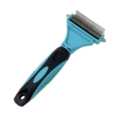 China Pet Grooming Tool Dog Brush Double Sided Deshedding Tool Undercoat Rake 19 X 9cm for sale