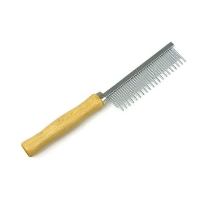 中国 ペットニードルコーム 40ピン ダブルロー 木製ハンドル 犬 猫 グルーミング 抜け毛除去ブラシ 販売のため