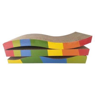 China Durable Cardboard Cat Scratcher Play Mat Rainbow Texture Upright Shell Design for sale