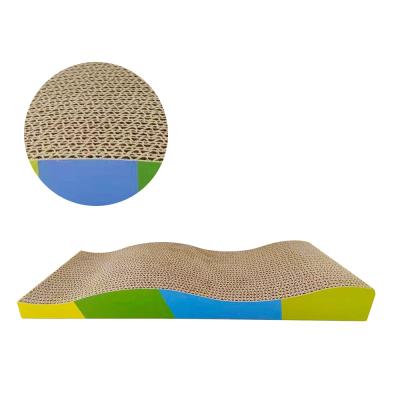 China Durable Cardboard Cat Scratcher Play Mat Rainbow Texture Upright Shell Design for sale