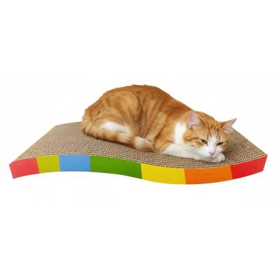 China Durable Cardboard Cat Scratcher Play Mat Rainbow Texture Upright Shell Design for sale