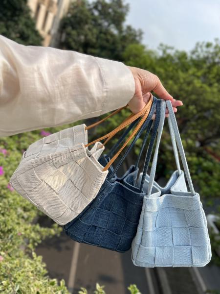 Quality Denim Canvas Woven Basket Tote Bag women's fashion handbag crossbody bag shoulder bag Denim Bag Canvas Bag for sale