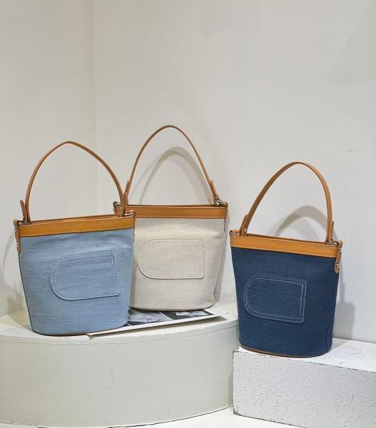 Quality Custom Washed Canvas Denim Bucket Bag women's fashion handbag Tote Bag Shoulder Bag Bucket Bag Canvas Bag Denim Bag for sale