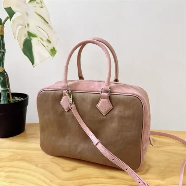 Quality Vegetable-Tanned Leather with Sheep Tendon Velvet Block Bag Panelled Briefcase Handbag Work Bag Crossbody Bag Shoulder Bag for sale