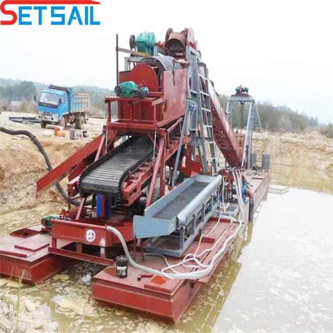 High Quality Bucket Chain Gold Dredger with Agitation Chute