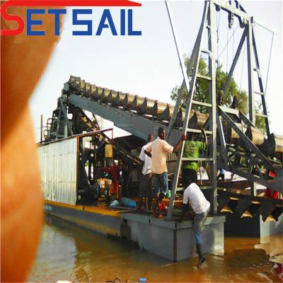 Cina Lake Chain Bucket River Gold Mining Dredger con schermo a tamburo Lunghezza 1,4mx1,2m-2,6mx1,5m in vendita