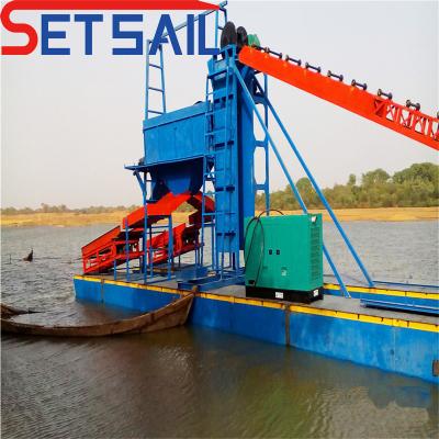 Cina Lake Chain Bucket River Gold Mining Dredger con schermo a tamburo Lunghezza 1,4mx1,2m-2,6mx1,5m in vendita