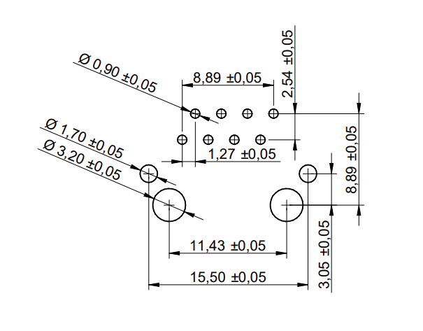 615008145521 Modular Jack Recommended Hole Pattern