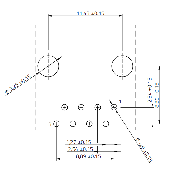 THT Modular Jack 615008138021 recommended hole pattern diagram