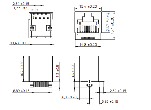 Vertical Modular Jack 615008138021 dimensions diagram