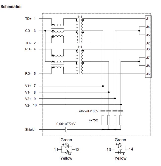 100BASE-TX RJ45 Connector 74984104400 Datasheet
