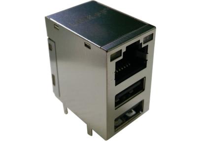 China Pulse JW0-0006NL RJ45 + 2USB Connector 3port 1000 Base-Tx USB Stacked Rj45 for sale