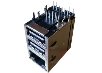 Chine Amphenol RJ-45/double À travers-Trou d'USB RJMG-7321-71-01 a empilé le connecteur 3Port d'USB à vendre